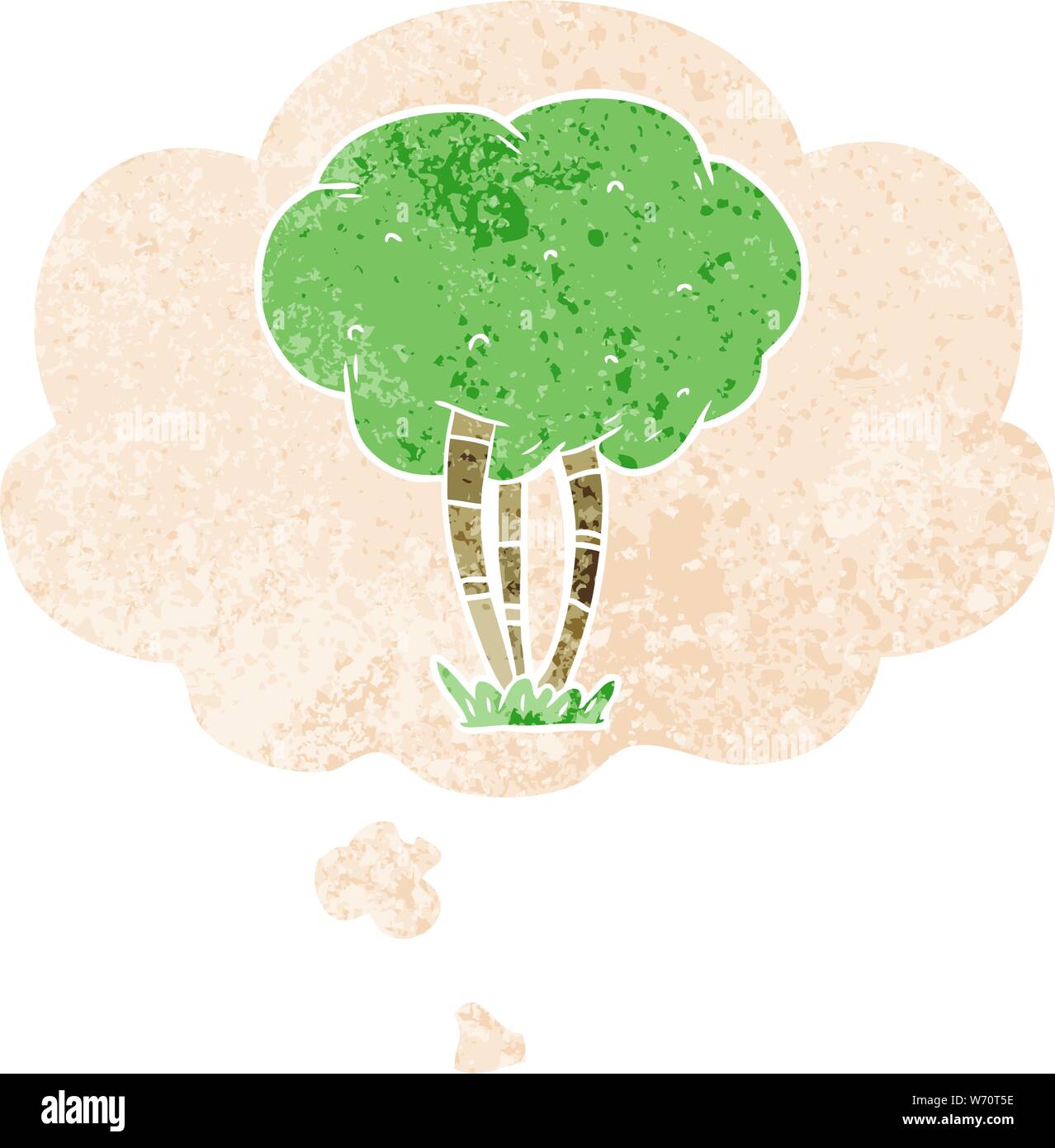 cartoon tree with thought bubble in grunge distressed retro textured ...