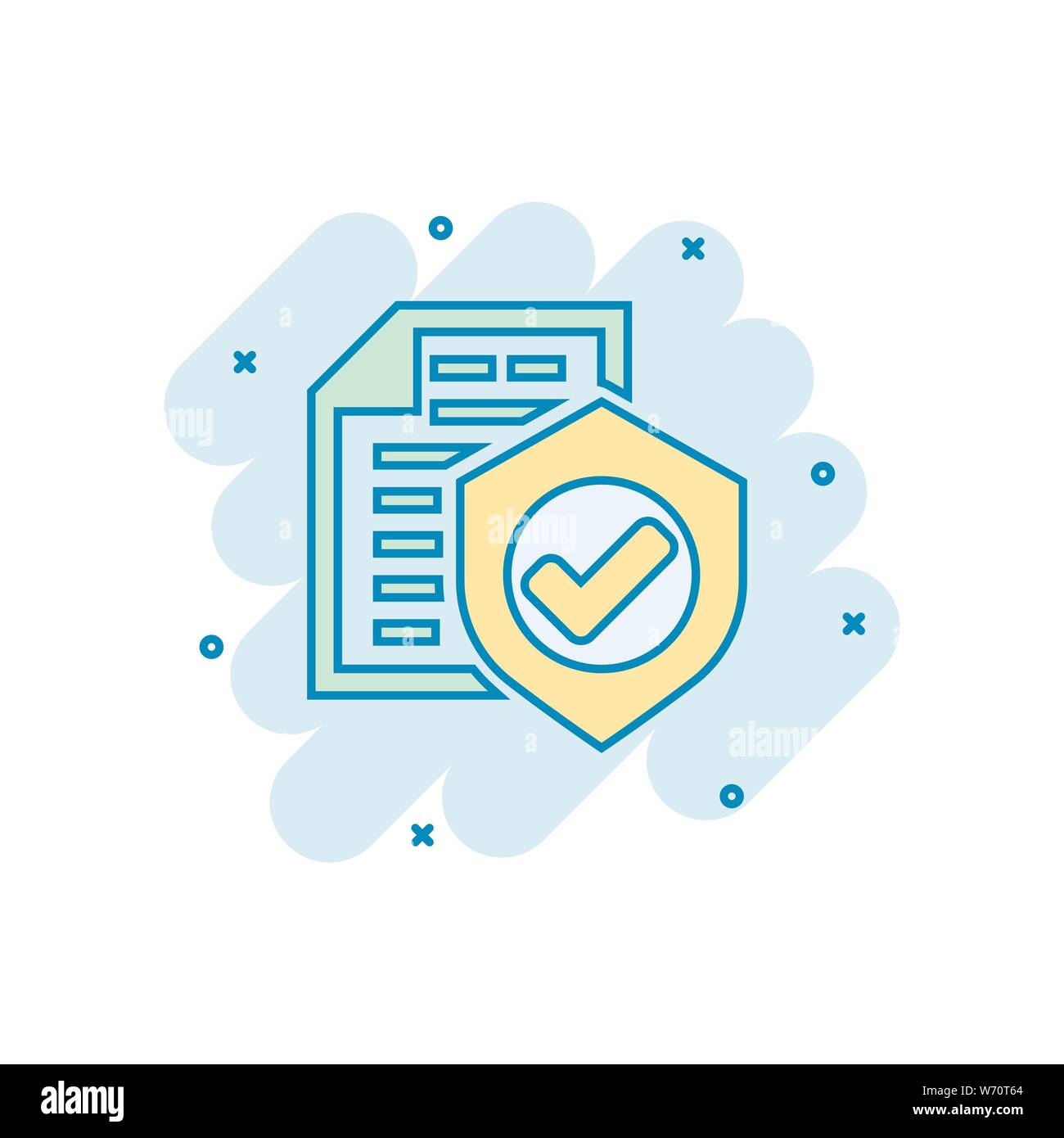 Insurance policy icon in comic style. Report vector cartoon ...