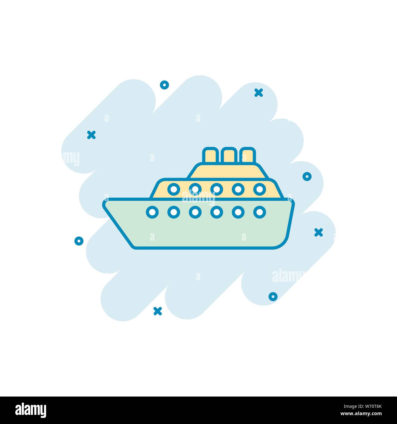 Ship cruise sign icon in comic style. Cargo boat vector cartoon ...