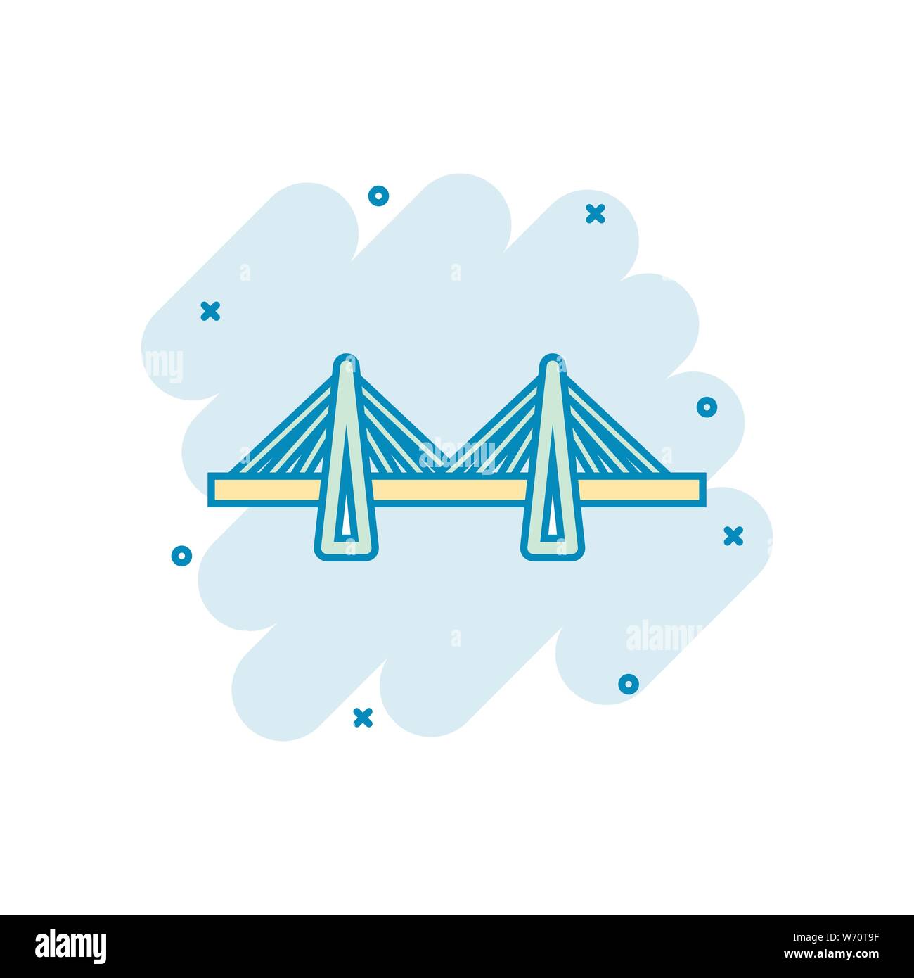 Bridge sign icon in comic style. Drawbridge vector cartoon illustration ...