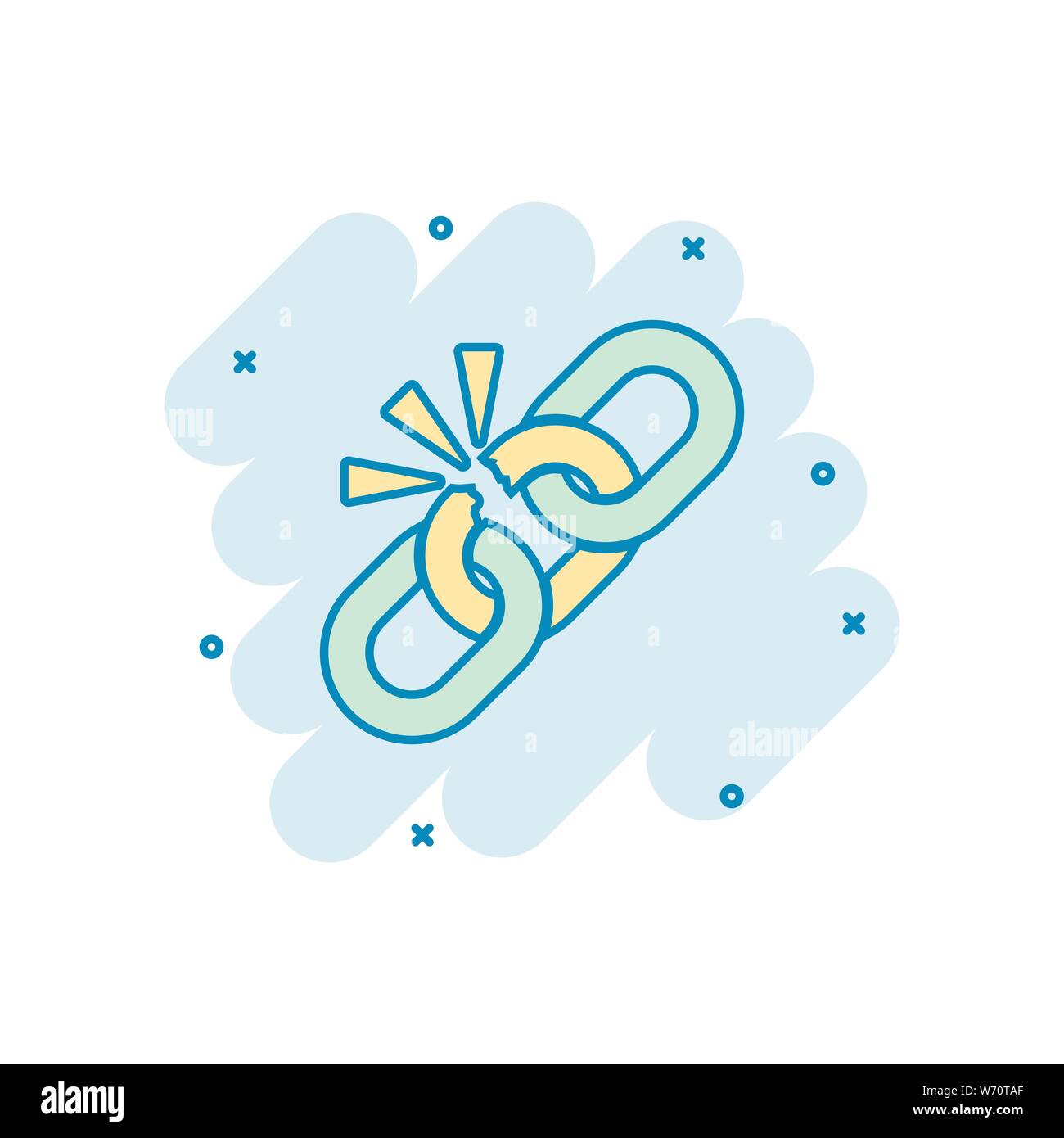 Broken chain sign icon in comic style. Disconnect link vector cartoon ...