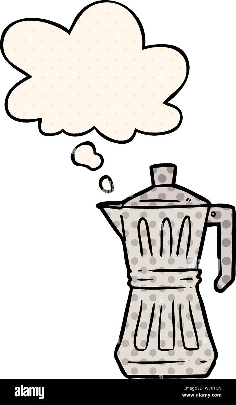 cartoon espresso maker with thought bubble in comic book style Stock ...