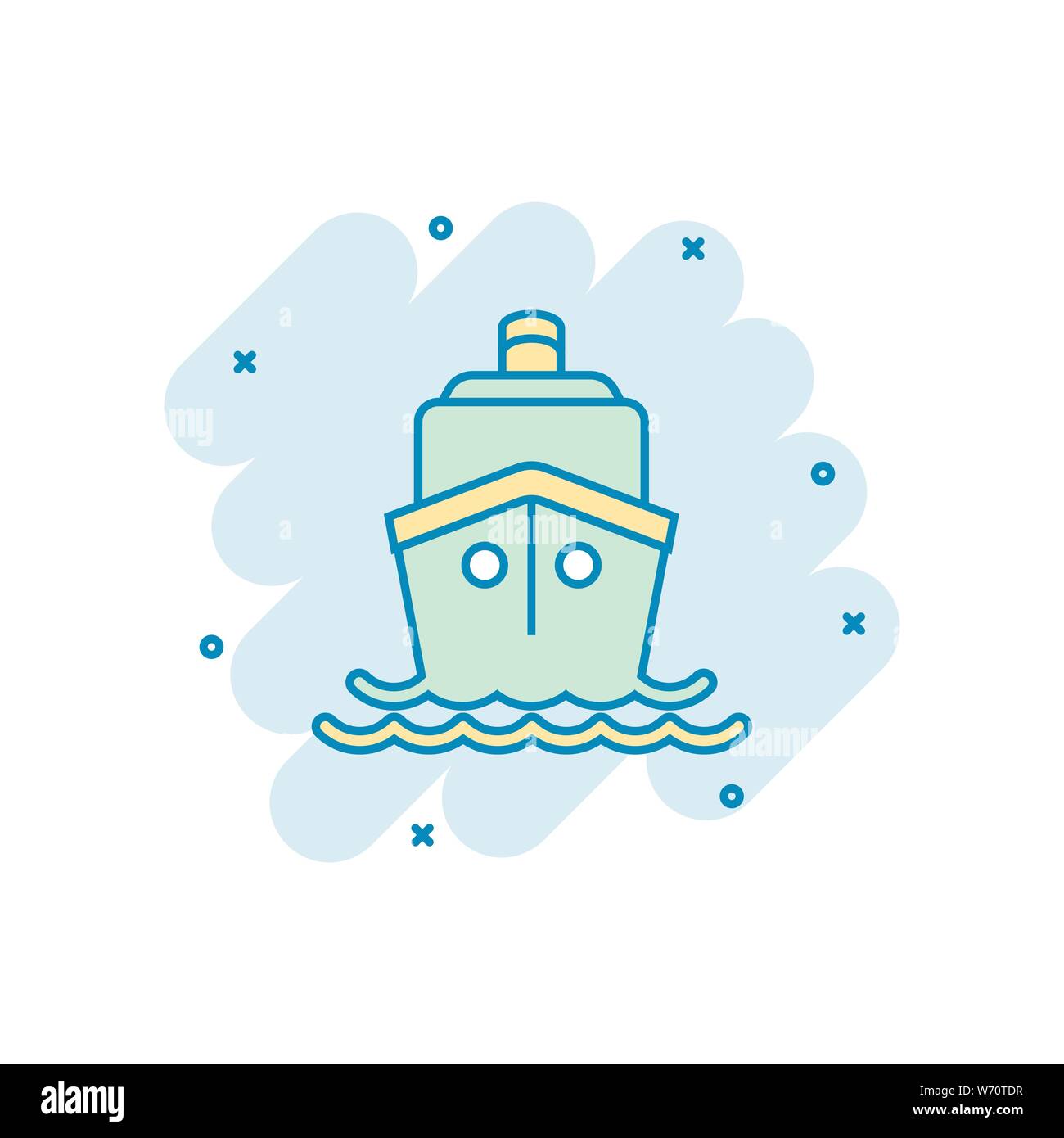 Ship cruise sign icon in comic style. Cargo boat vector cartoon ...