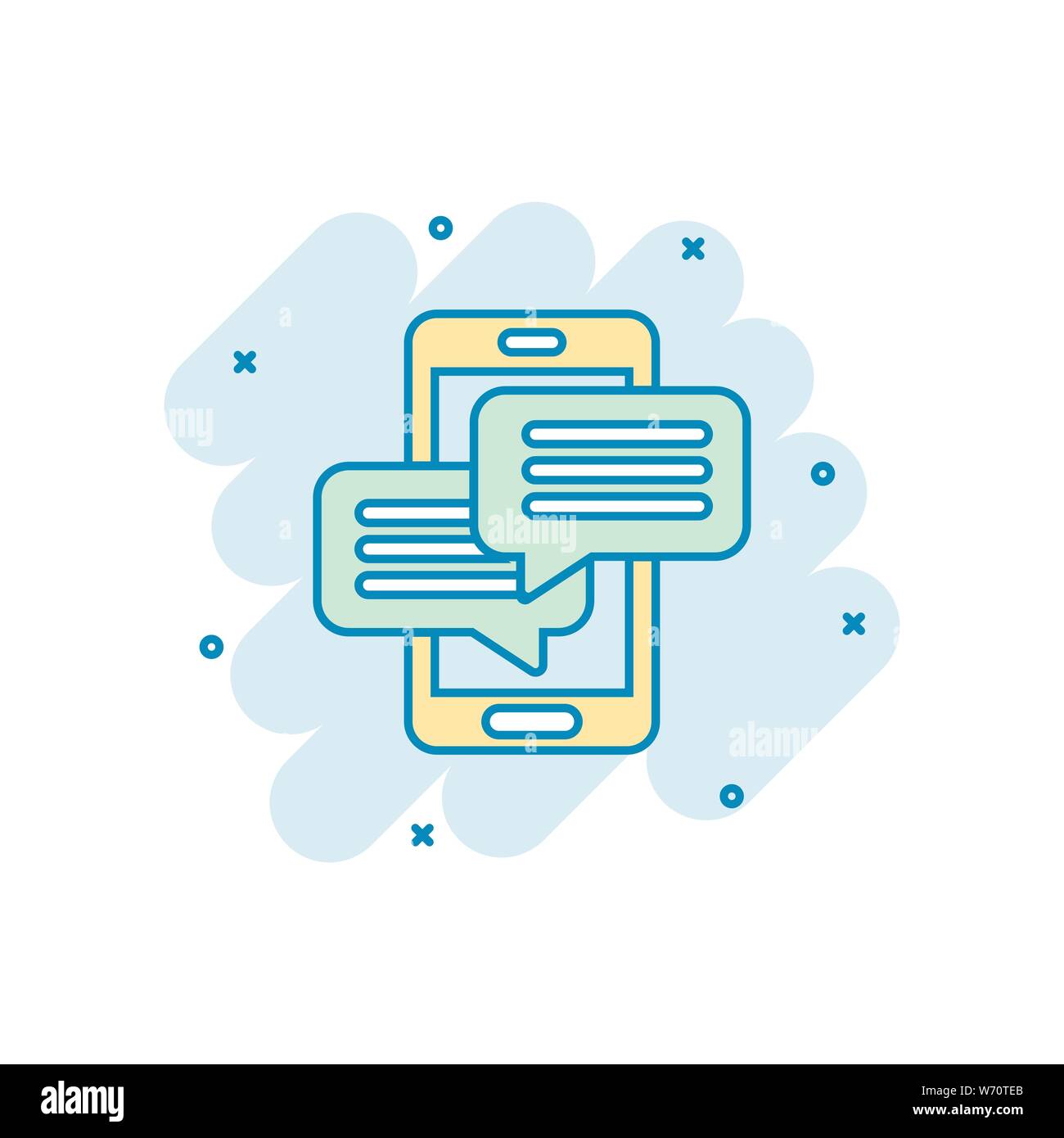 Mobile phone chat sign icon in comic style. Message notifications ...