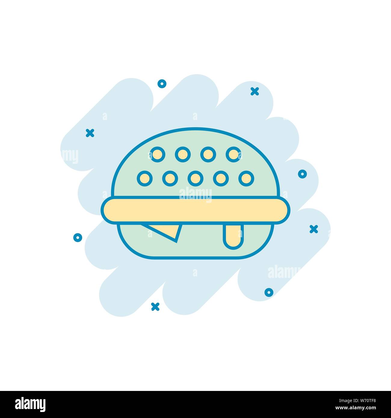 Burger sign icon in comic style. Hamburger vector cartoon illustration ...