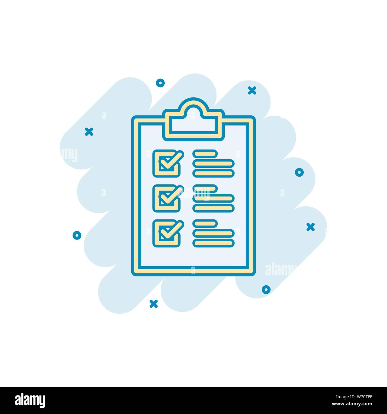 Checklist clipboard sign icon in comic style. Document list vector ...