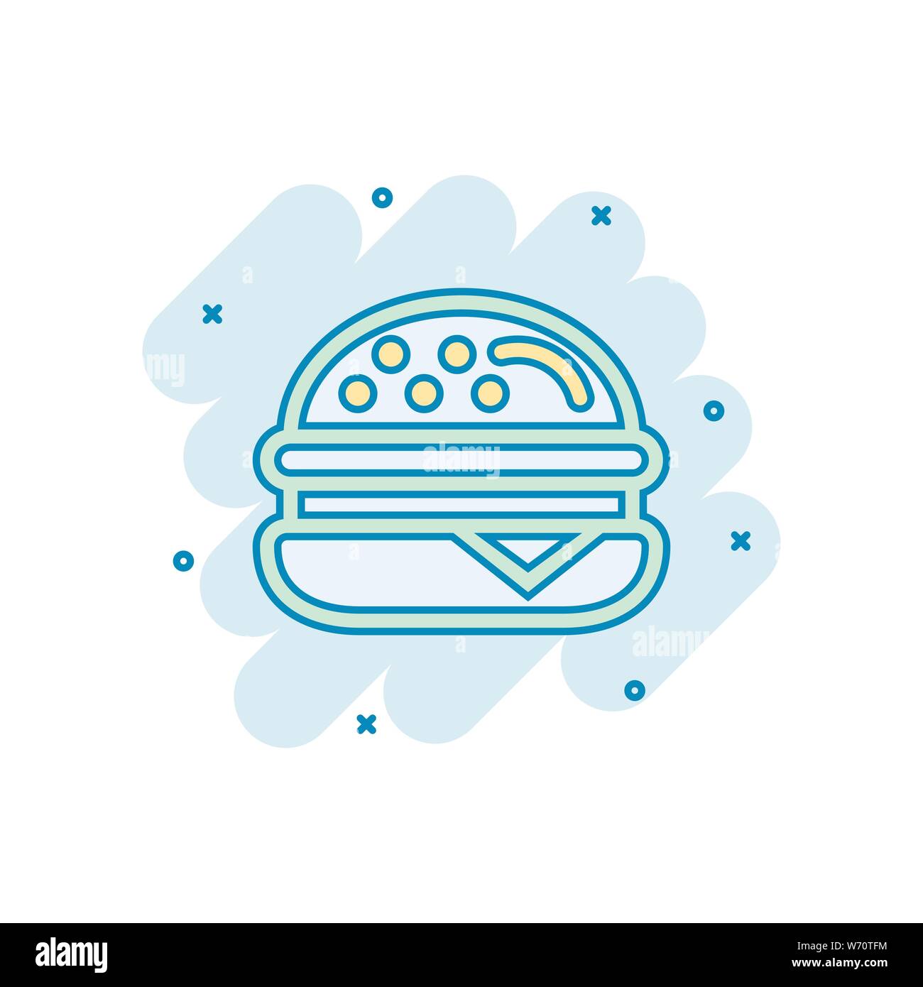 Burger sign icon in comic style. Hamburger vector cartoon illustration ...