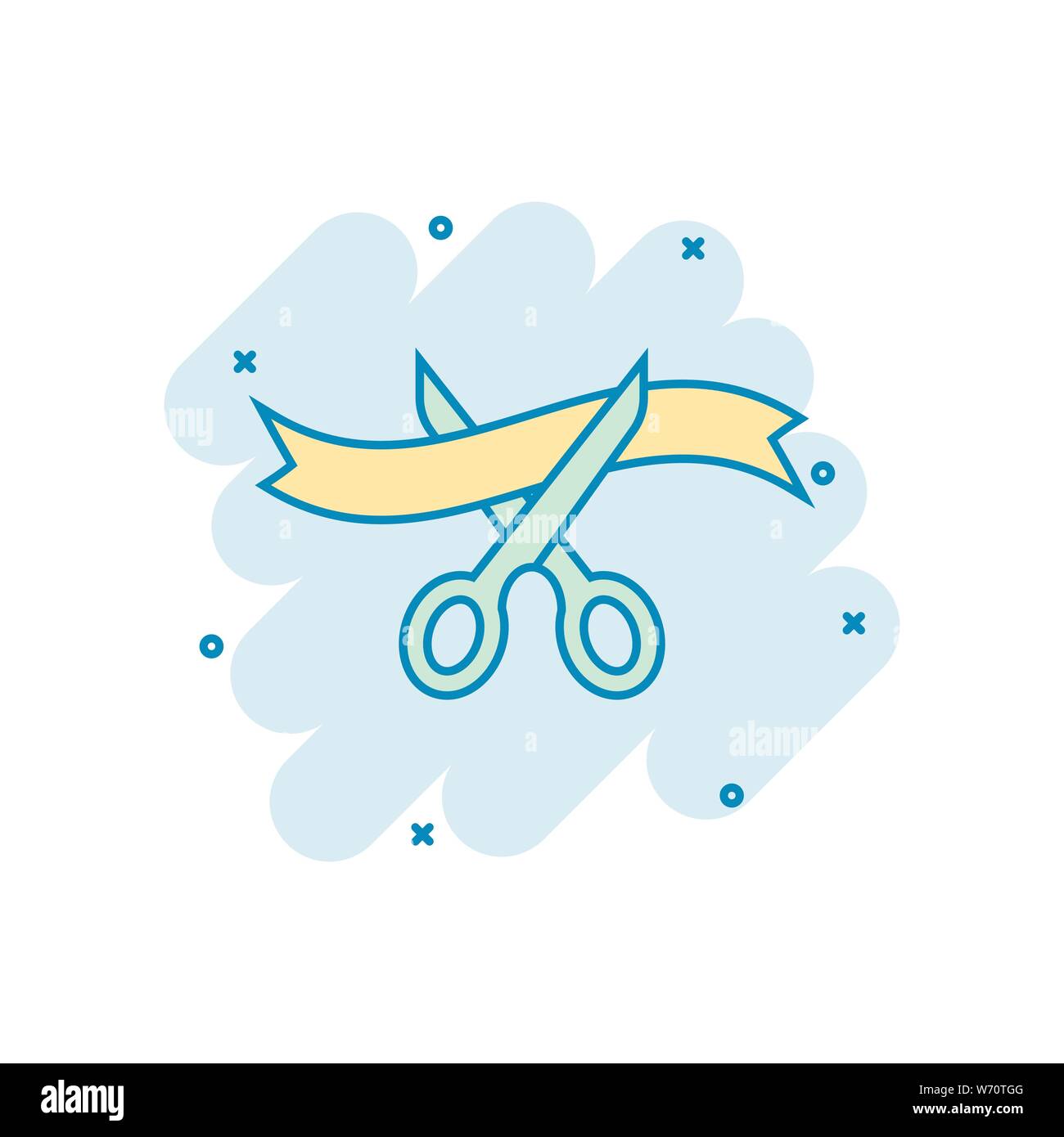 Scissors icon in comic style. Cutting ribbon vector cartoon ...