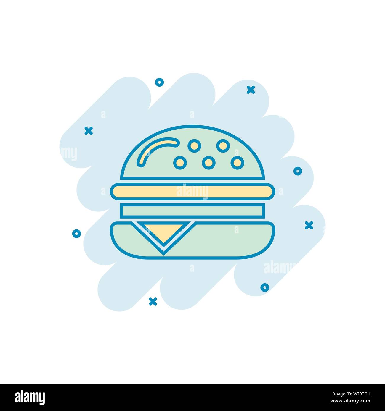 Burger sign icon in comic style. Hamburger vector cartoon illustration ...