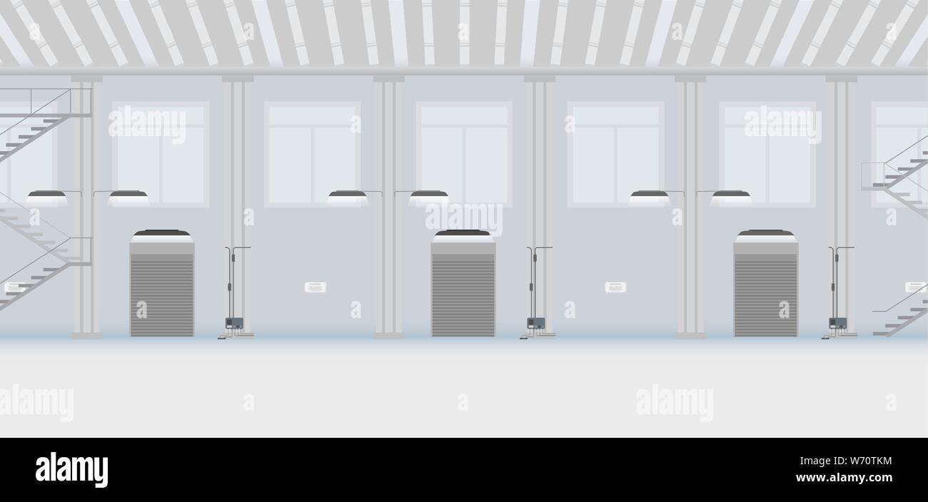 Factory interior with shutter door closed vector illustration Stock ...