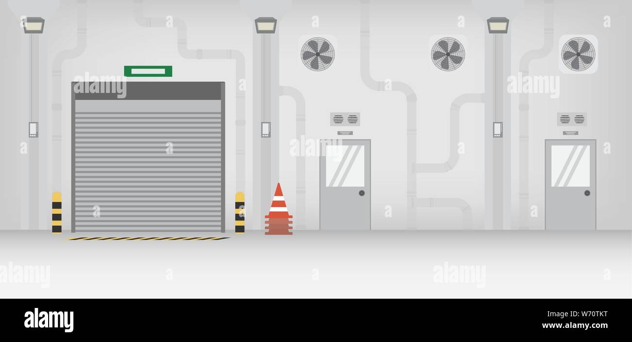 Factory interior with shutter door closed vector illustration Stock ...