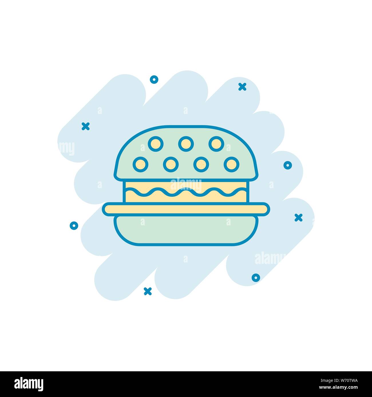 Burger sign icon in comic style. Hamburger vector cartoon illustration ...