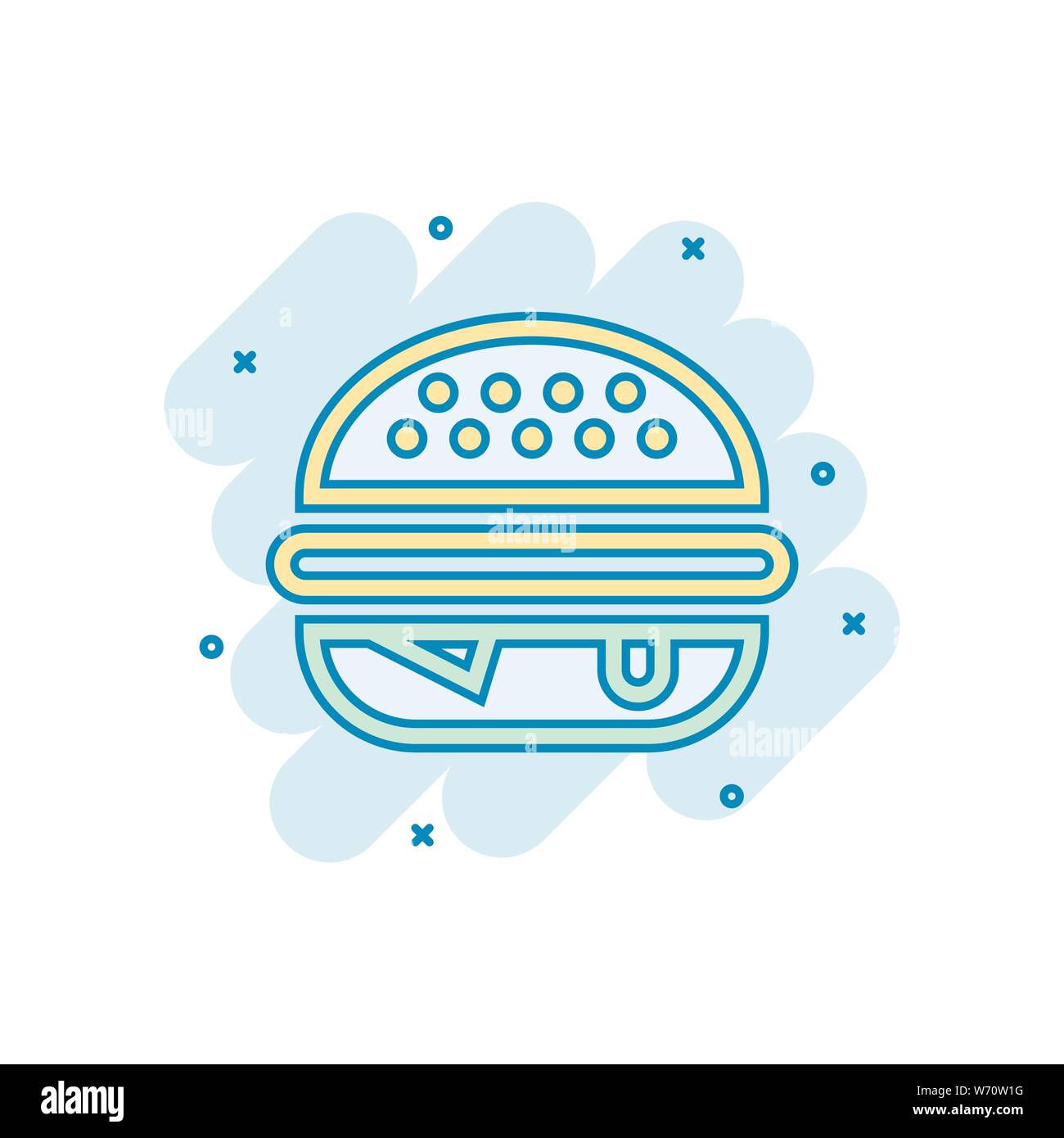 Burger sign icon in comic style. Hamburger vector cartoon illustration ...