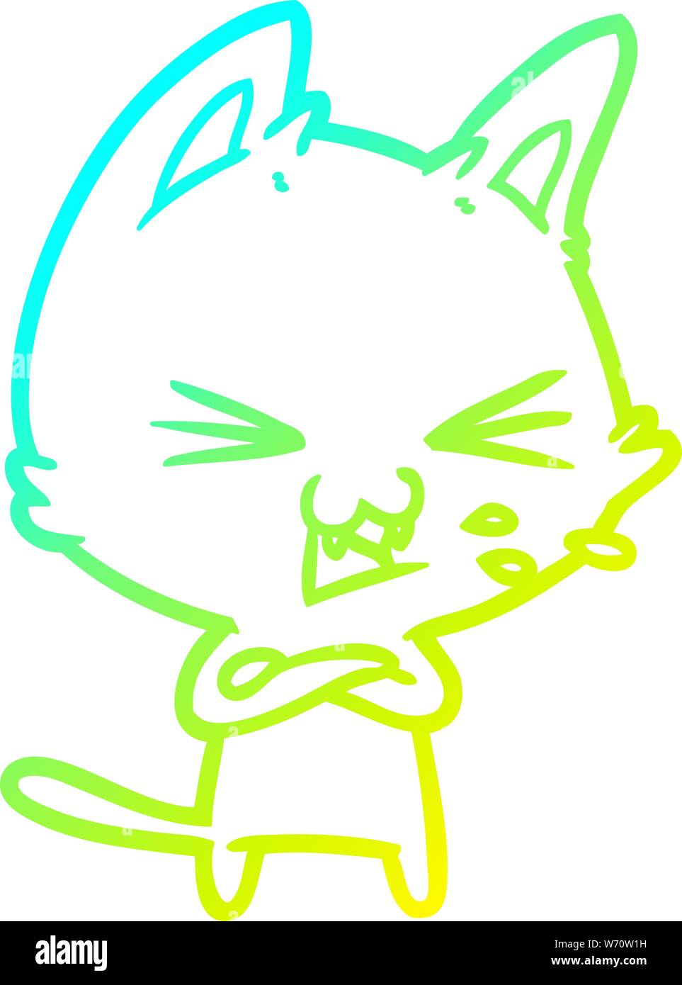 cold gradient line drawing of a cartoon cat hissing Stock Vector Image ...