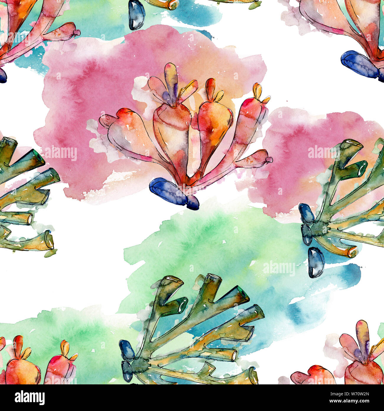 Colorful aquatic underwater nature coral reef. Watercolor background ...