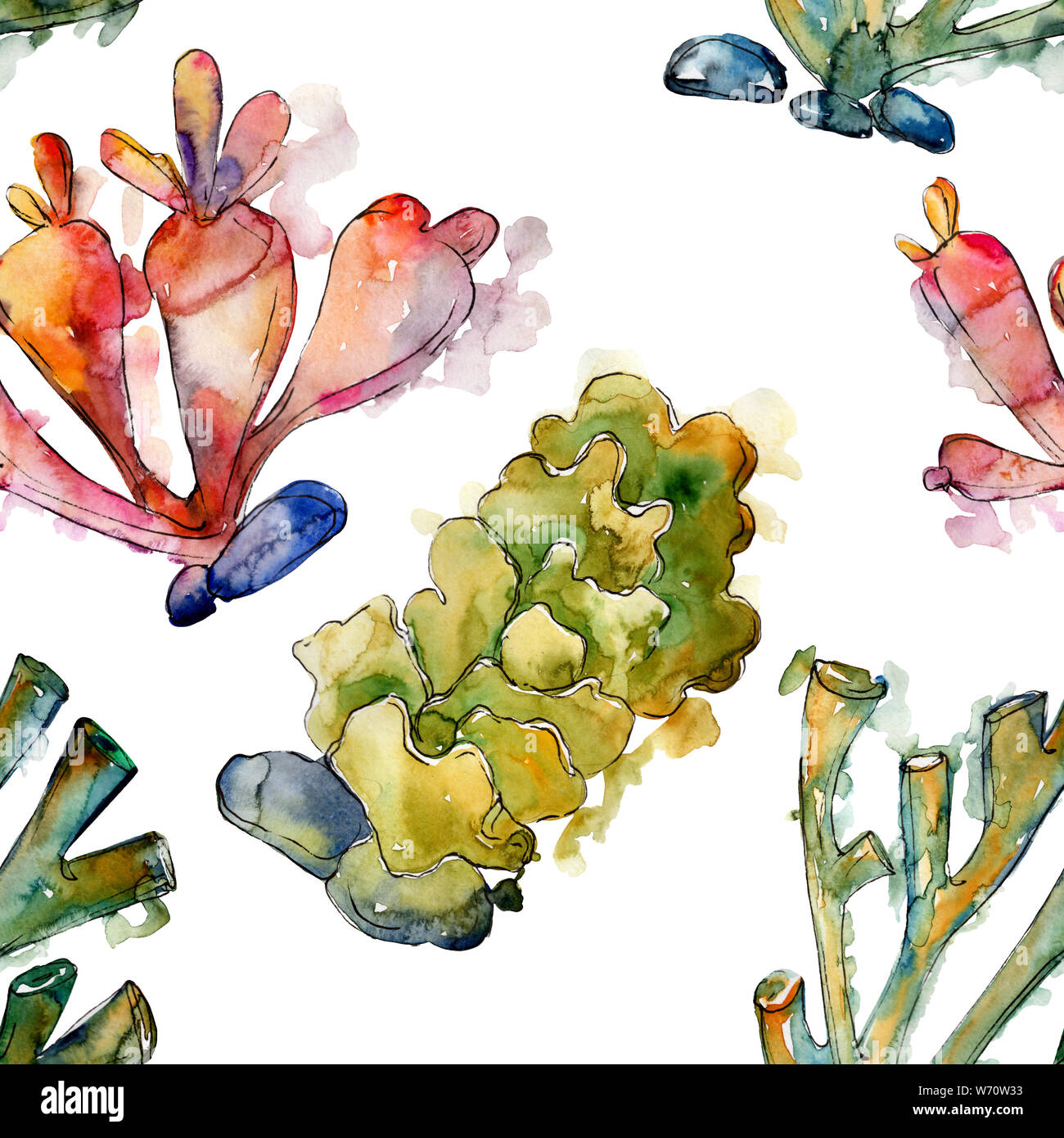 Colorful aquatic underwater nature coral reef. Watercolor background ...