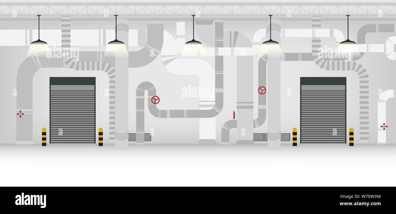 Factory interior with shutter door closed vector illustration Stock ...