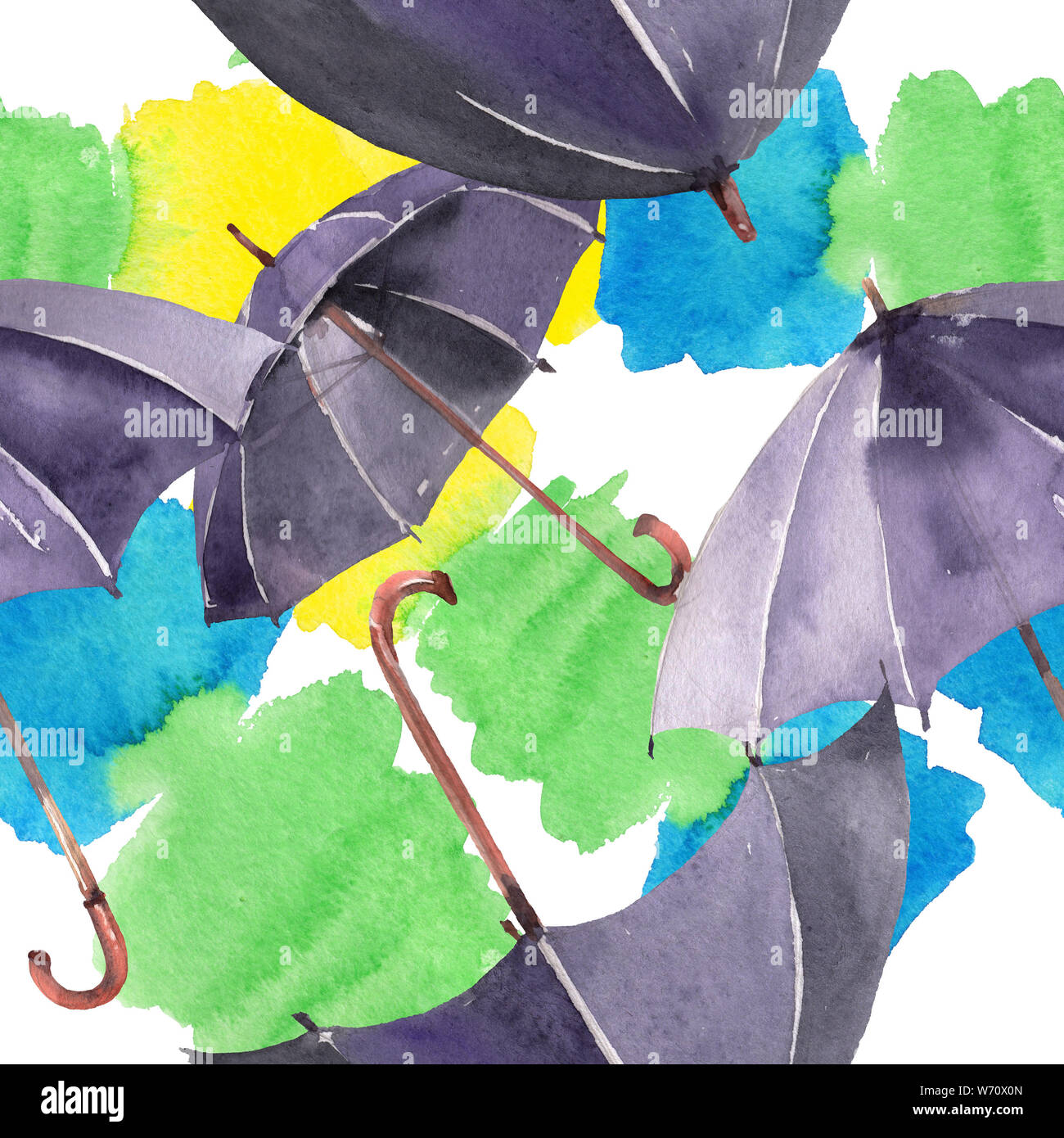 Black walking umbrella with. Watercolor background illustration set ...