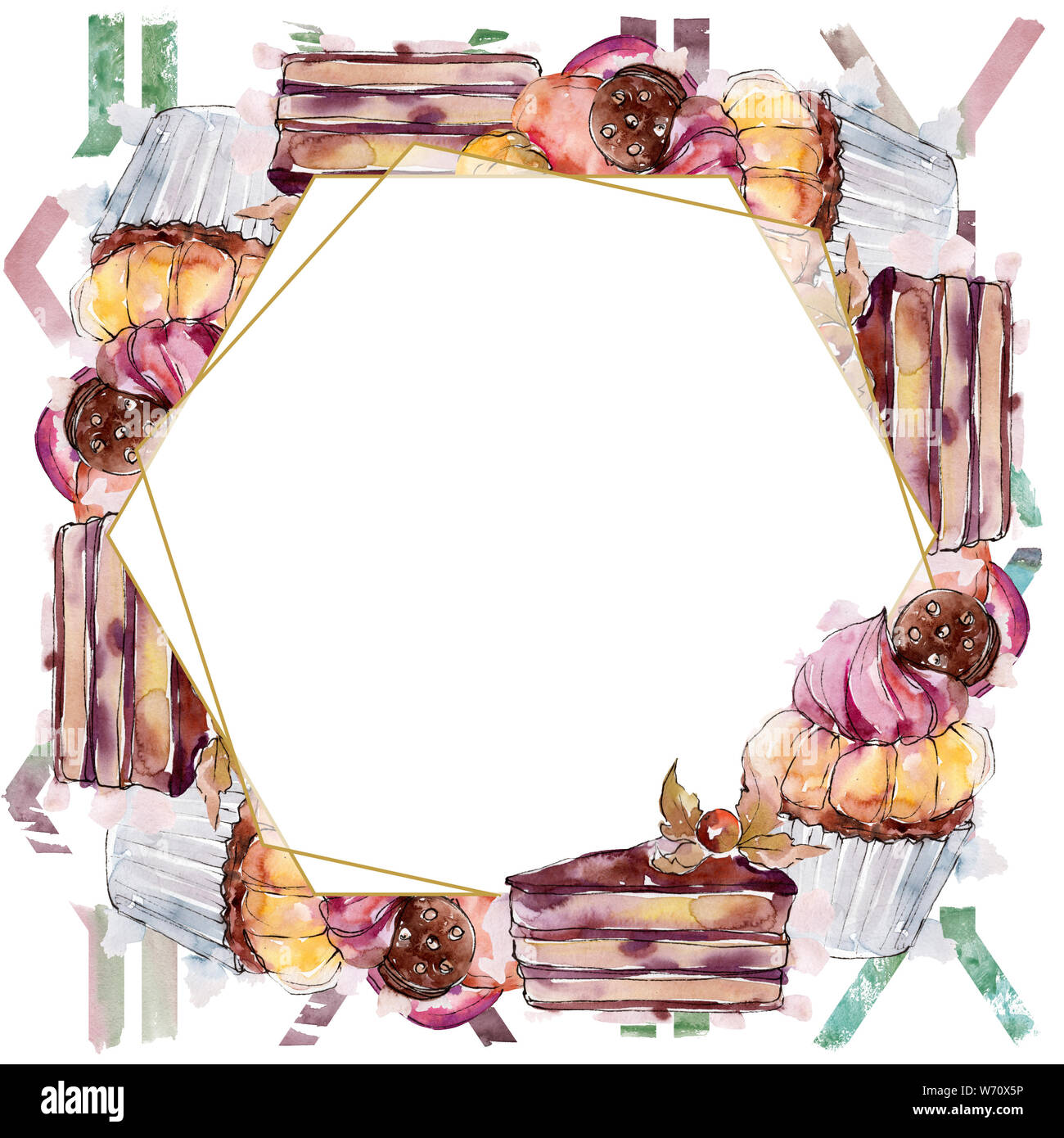 Tasty cake and dessert sweet food. Watercolour backgriund illustration ...