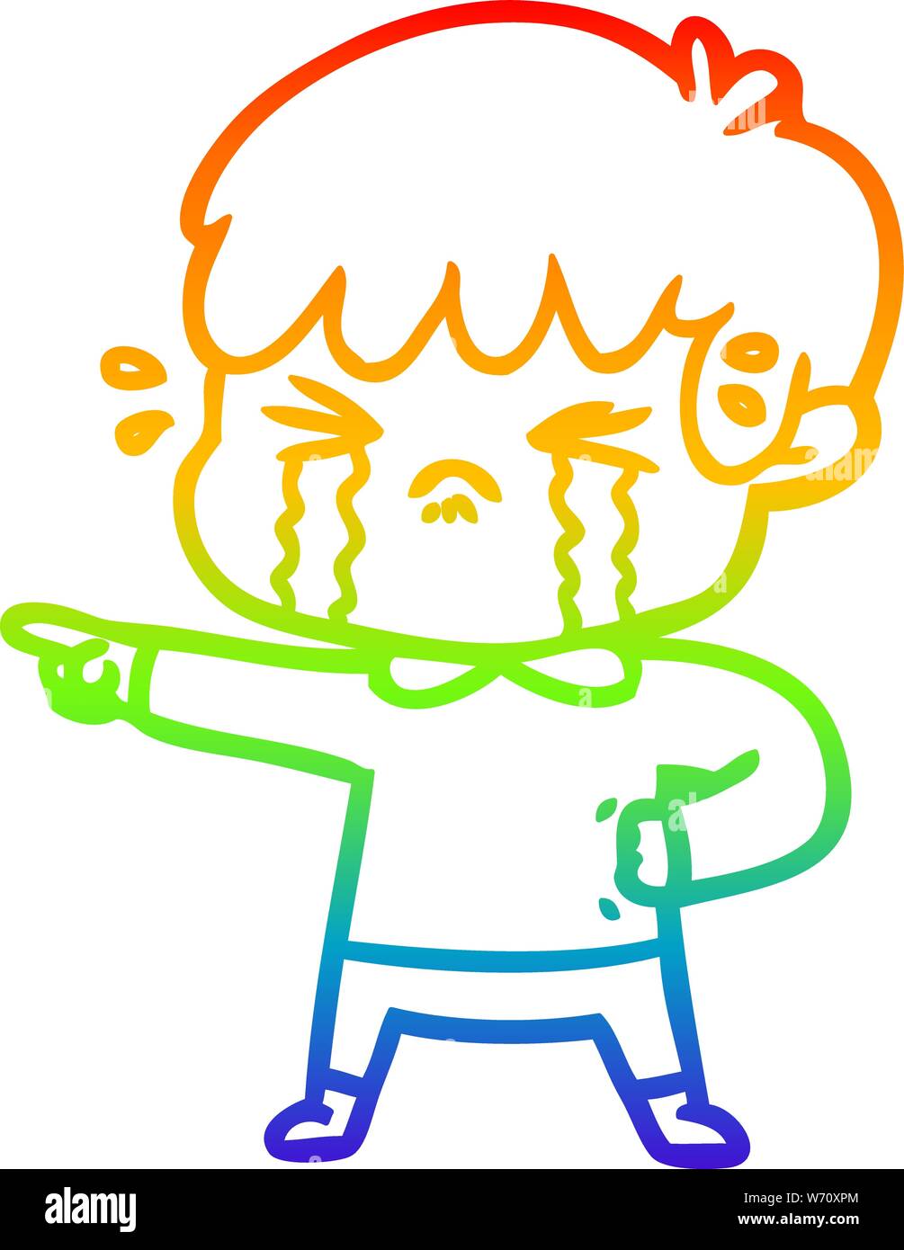 rainbow gradient line drawing of a crying boy cartoon Stock Vector ...