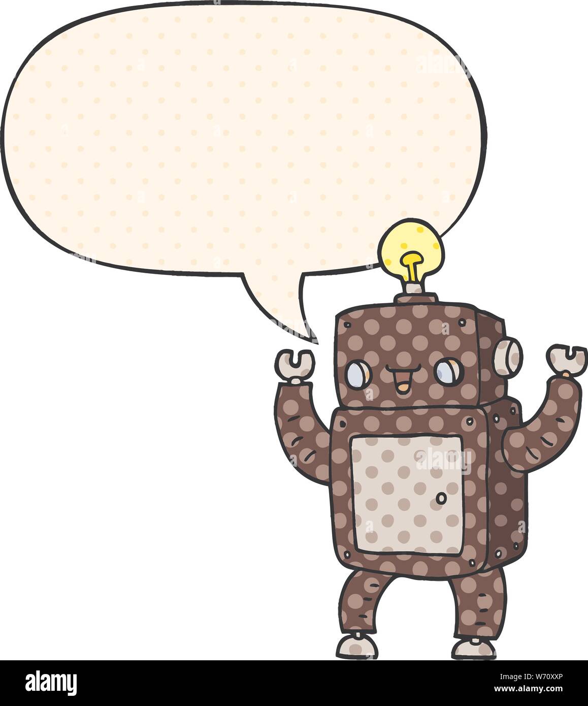 cartoon happy robot with speech bubble in comic book style Stock Vector ...