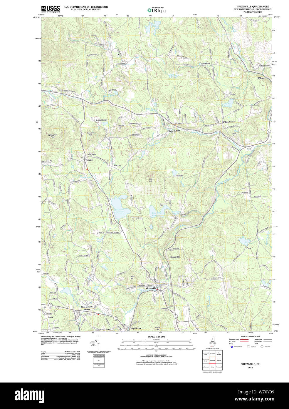 USGS TOPO Map New Hampshire NH Greenville 20120508 TM Restoration Stock ...