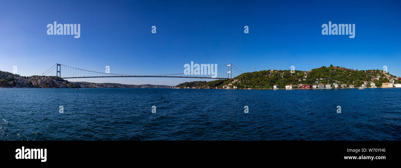 Panorama view of the Bosphorus Bridge in Istanbul, Turkey, connecting ...
