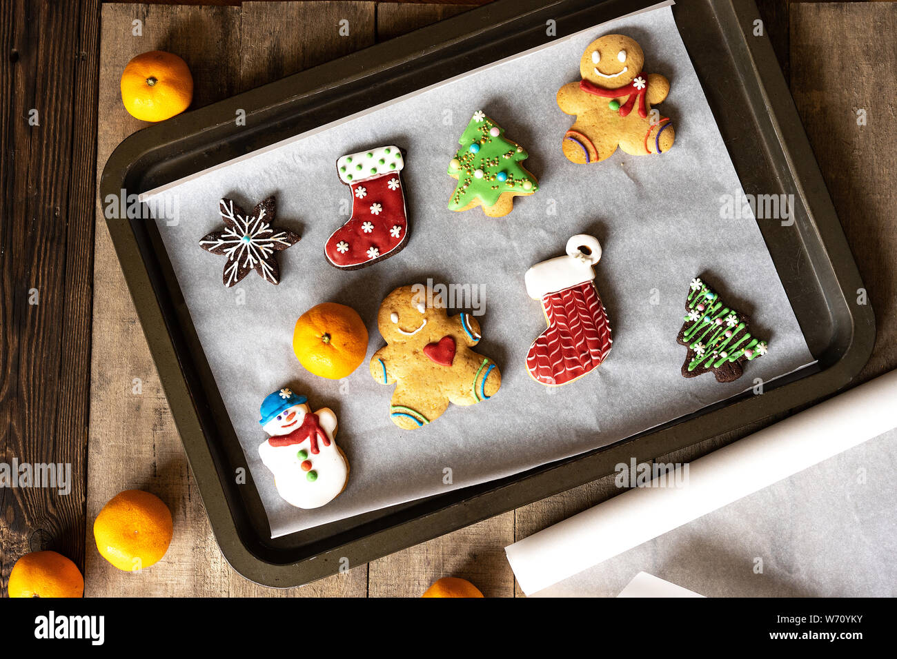glazed christmas gingerbread on the baking tray Stock Photo - Alamy
