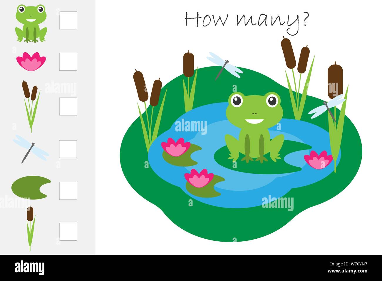 How many counting game, pond with frog for kids, educational maths task ...