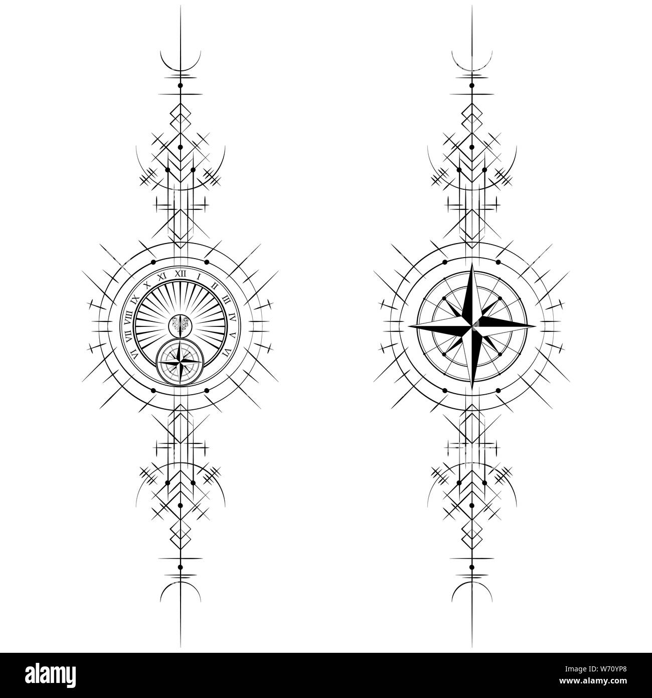 Two black abstract viking magic symbols isolated on white background ...