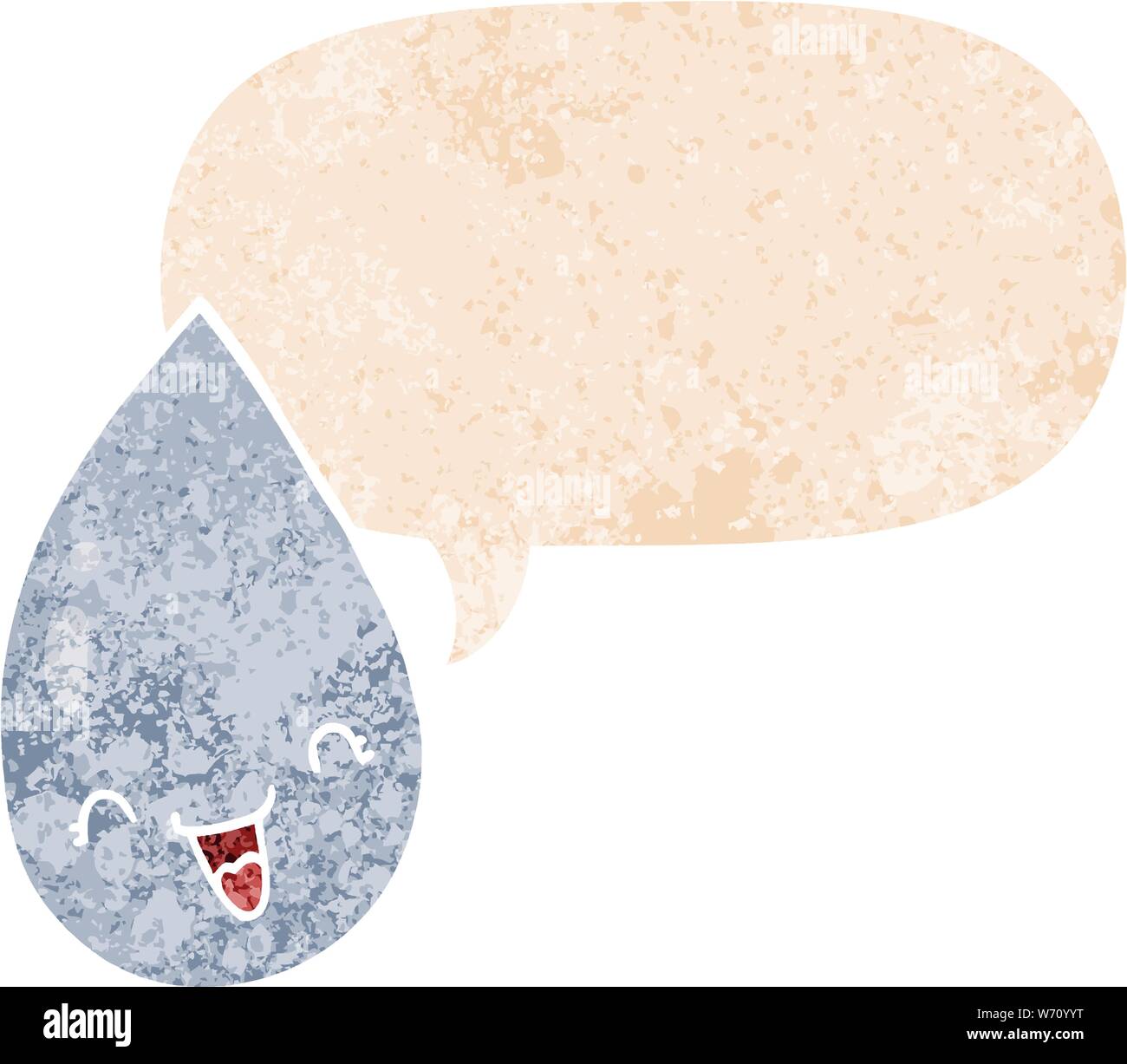 cartoon raindrop with speech bubble in grunge distressed retro textured ...