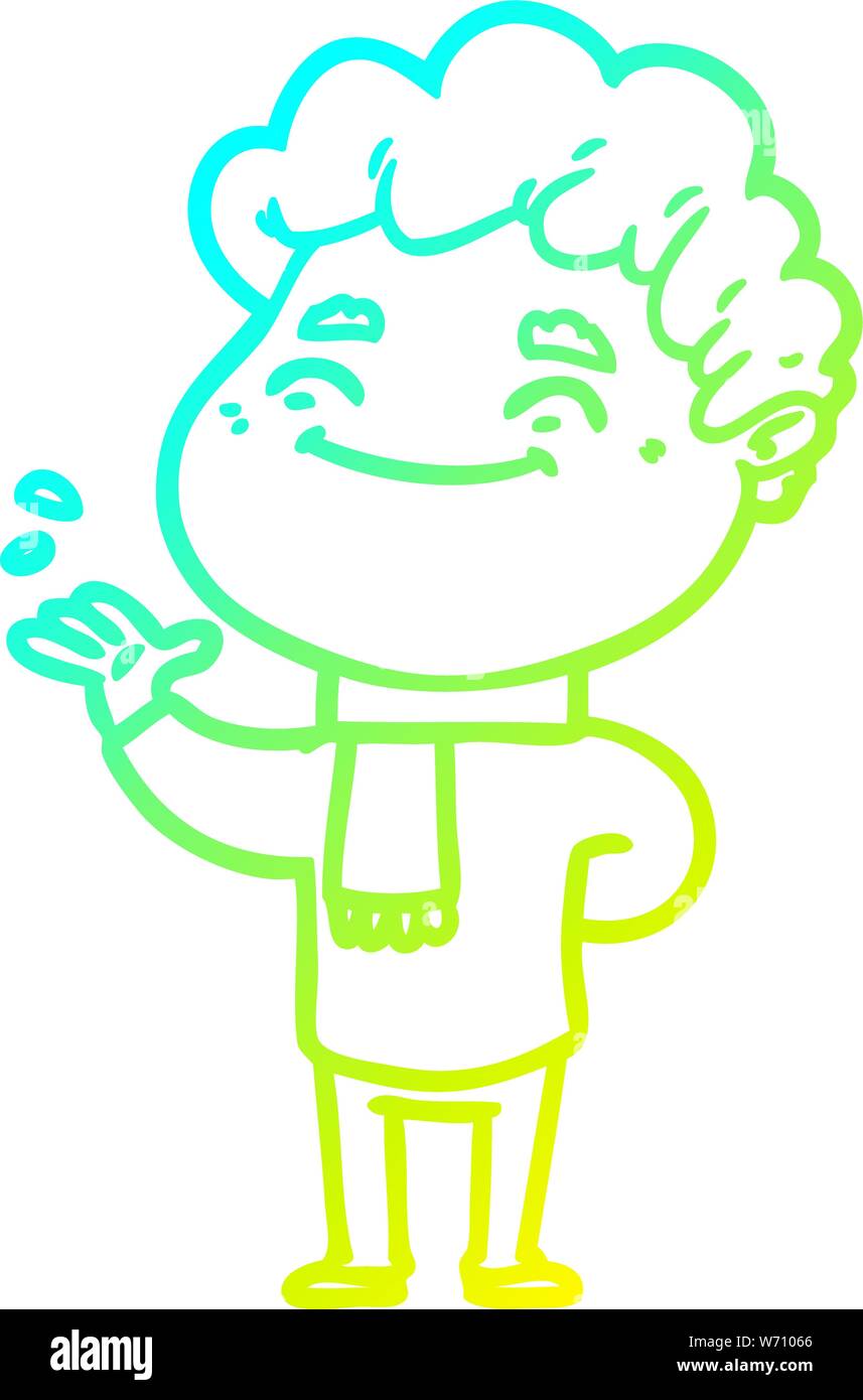 cold gradient line drawing of a cartoon friendly man Stock Vector Image ...