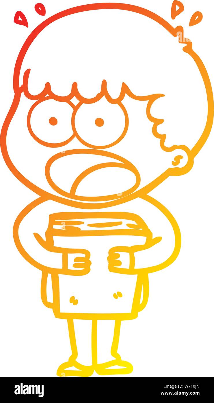 warm gradient line drawing of a cartoon shocked man with a book Stock ...