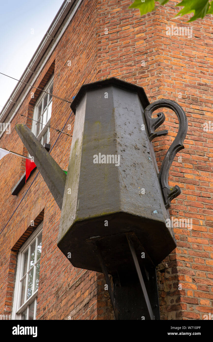 UK, Wales, Carmarthenshire, Carmarthen, Dark Gate, huge coffee pot sign ...