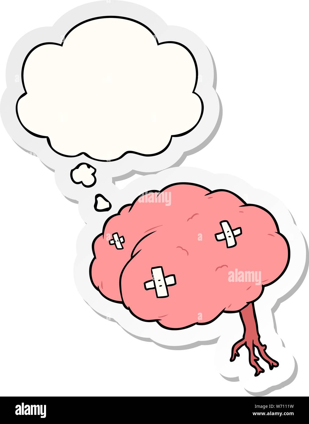 cartoon injured brain with thought bubble as a printed sticker Stock ...