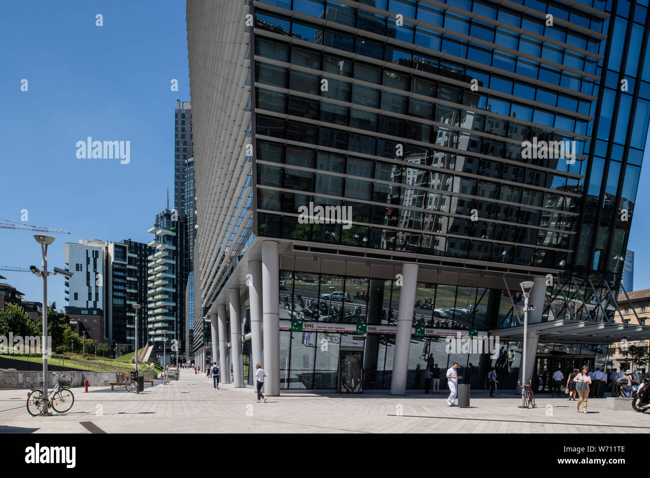 Milan, Italy - 30 June 2019: View of Building of BNL Paribas Bank Stock ...