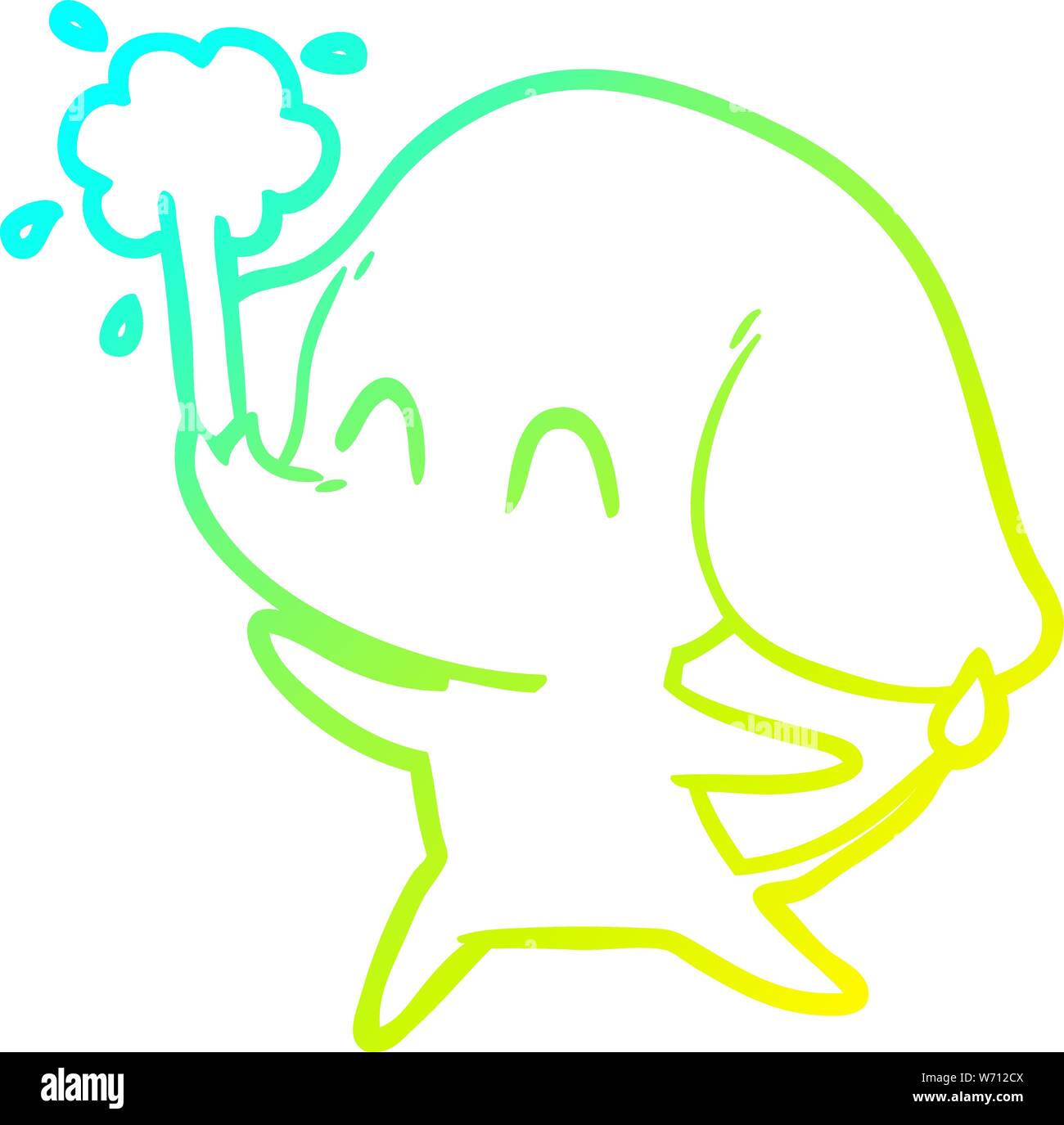 cold gradient line drawing of a cute cartoon elephant spouting water ...
