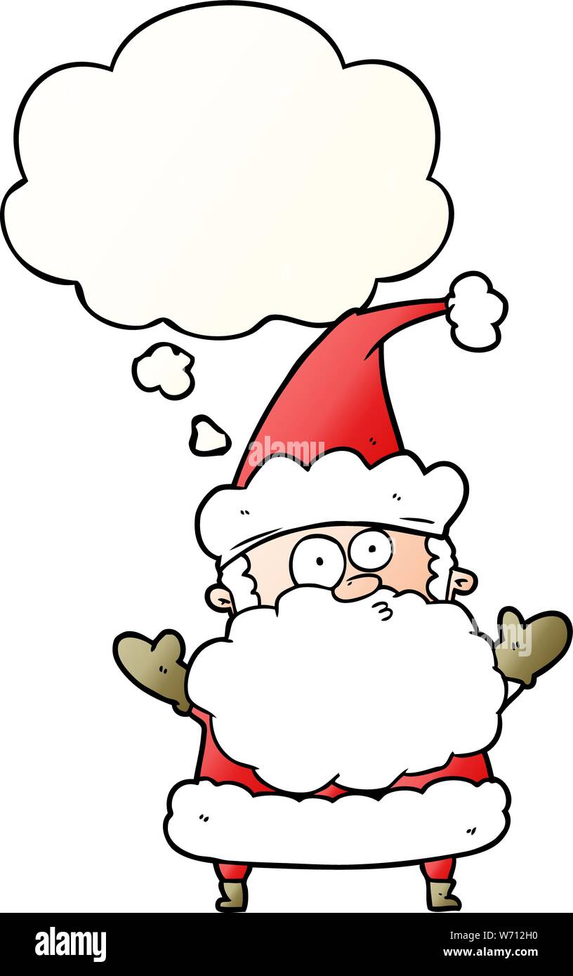 cartoon confused santa claus with thought bubble in smooth gradient ...