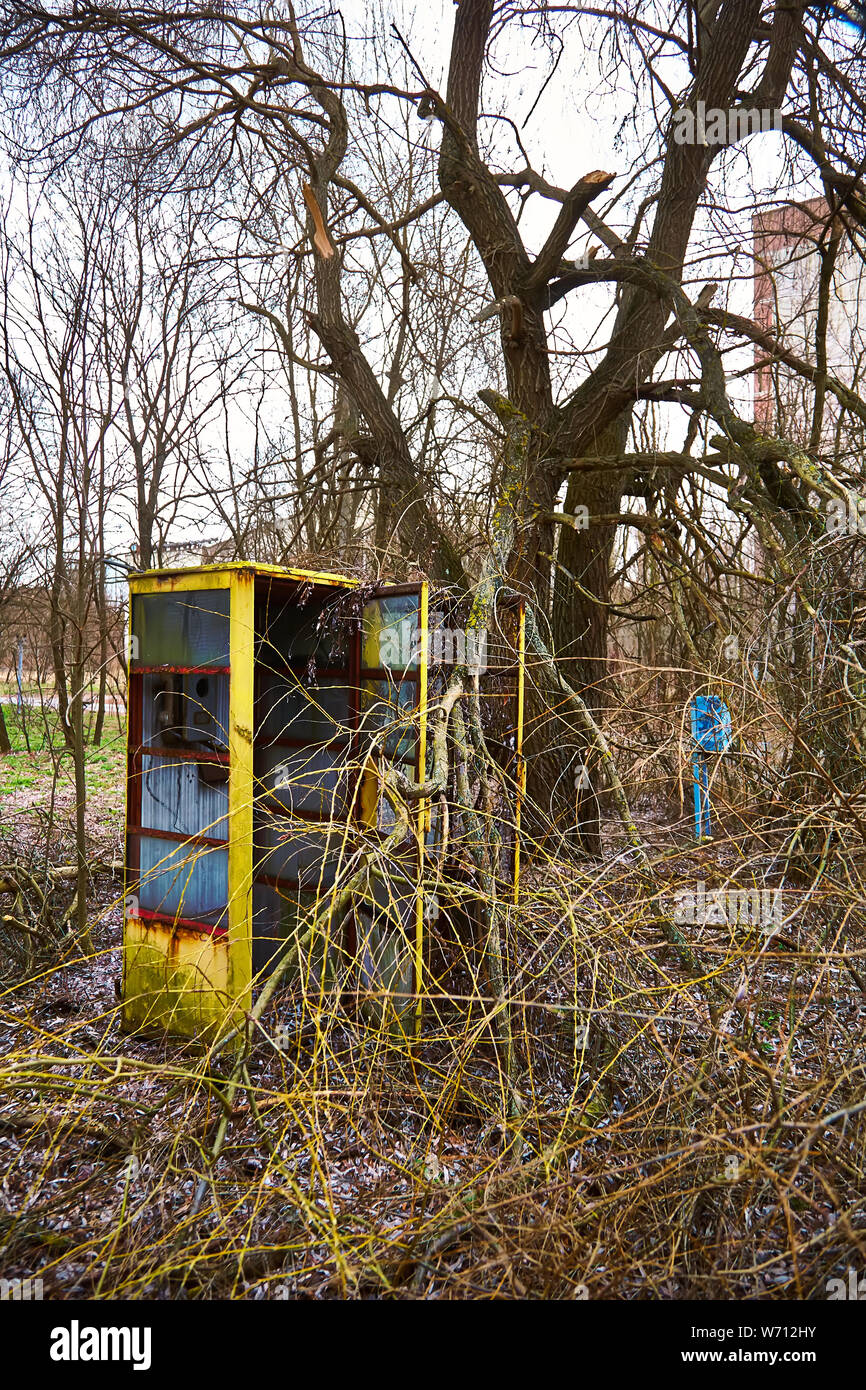 Phone box. Chernobyl area. Exclusion Zone. Nuclear danger. Ghost City ...