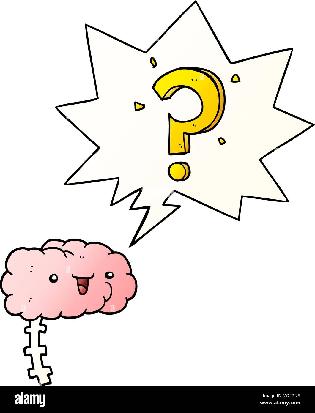 cartoon curious brain with speech bubble in smooth gradient style Stock ...