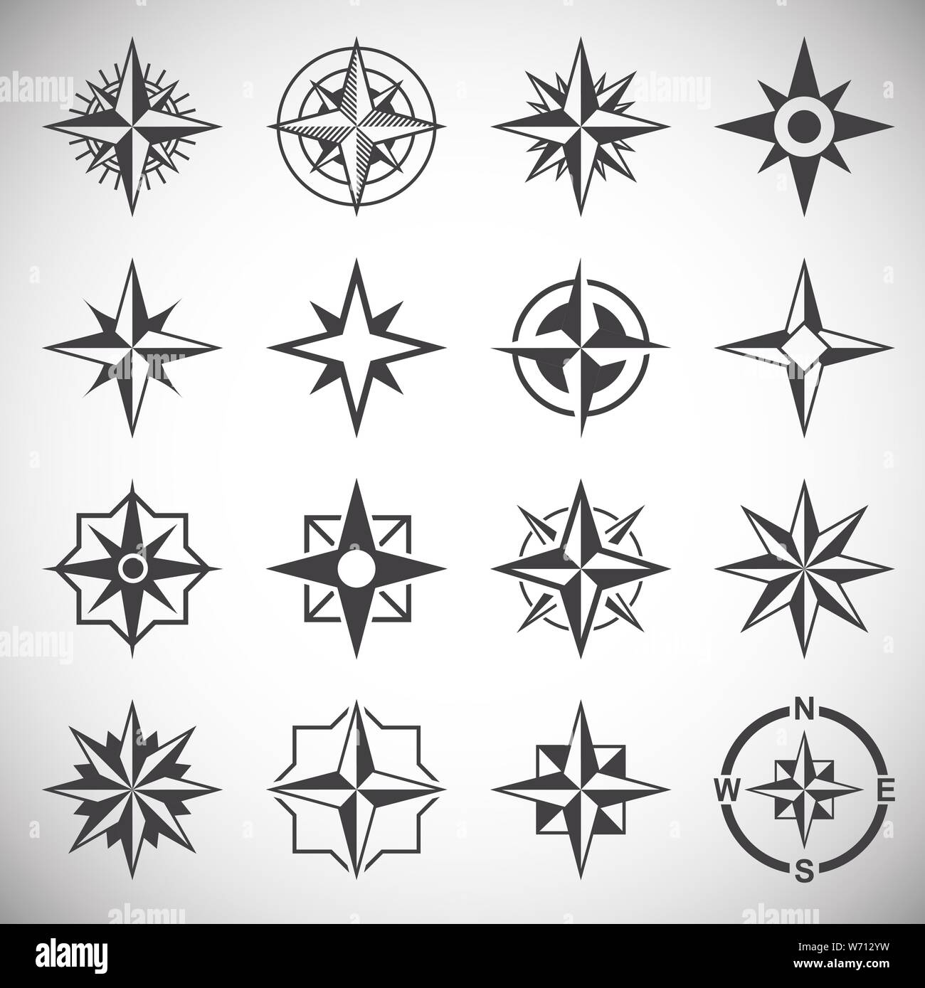 Windrose icons set on background for graphic and web design. Simple ...