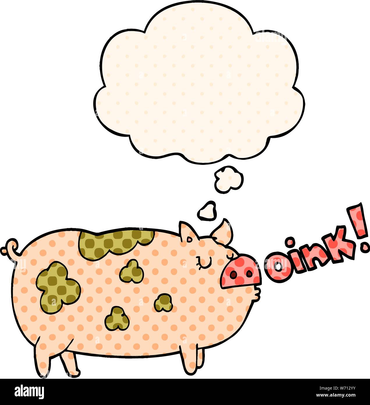 cartoon oinking pig with thought bubble in comic book style Stock ...