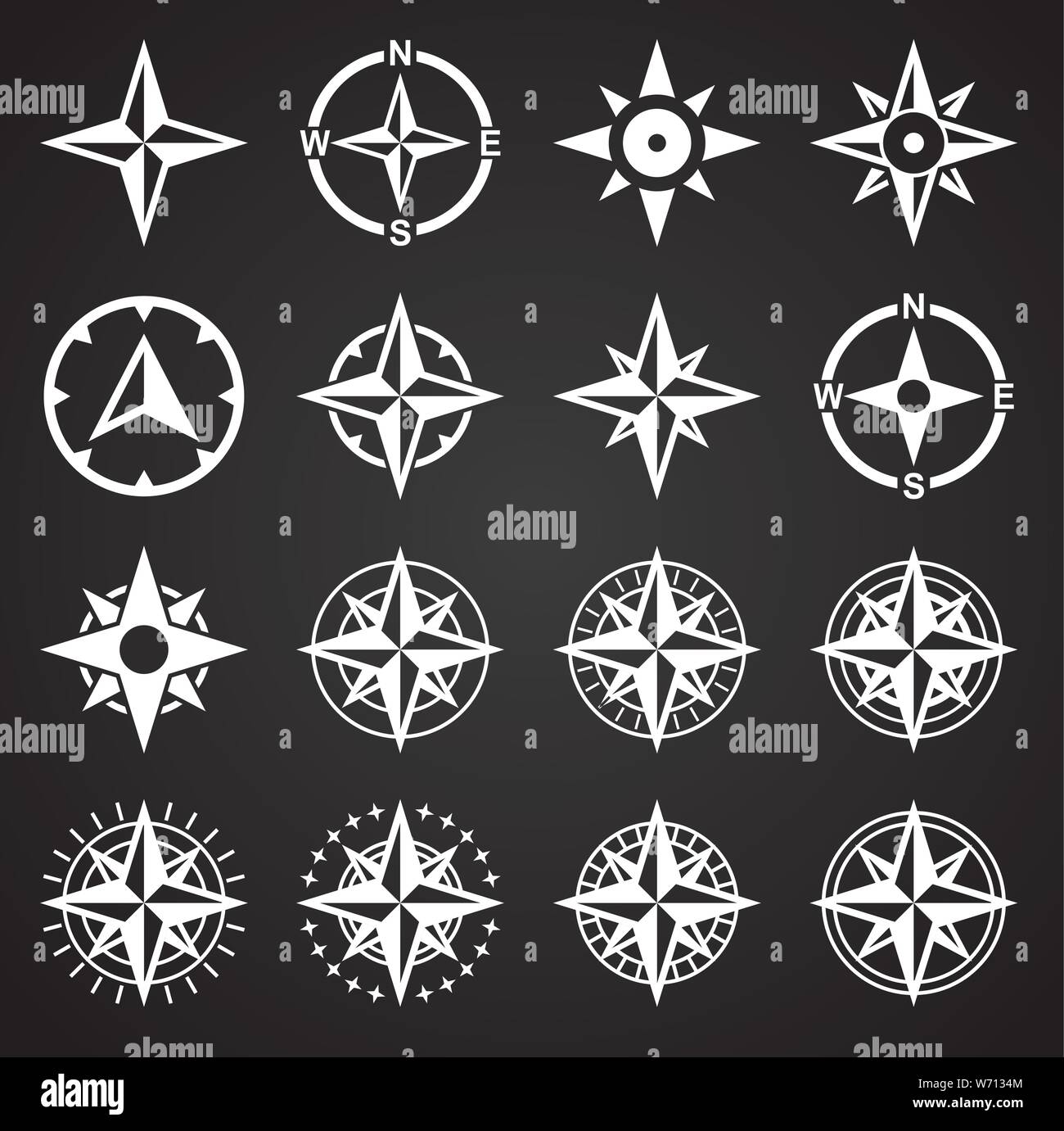 Windrose icons set on background for graphic and web design. Simple ...