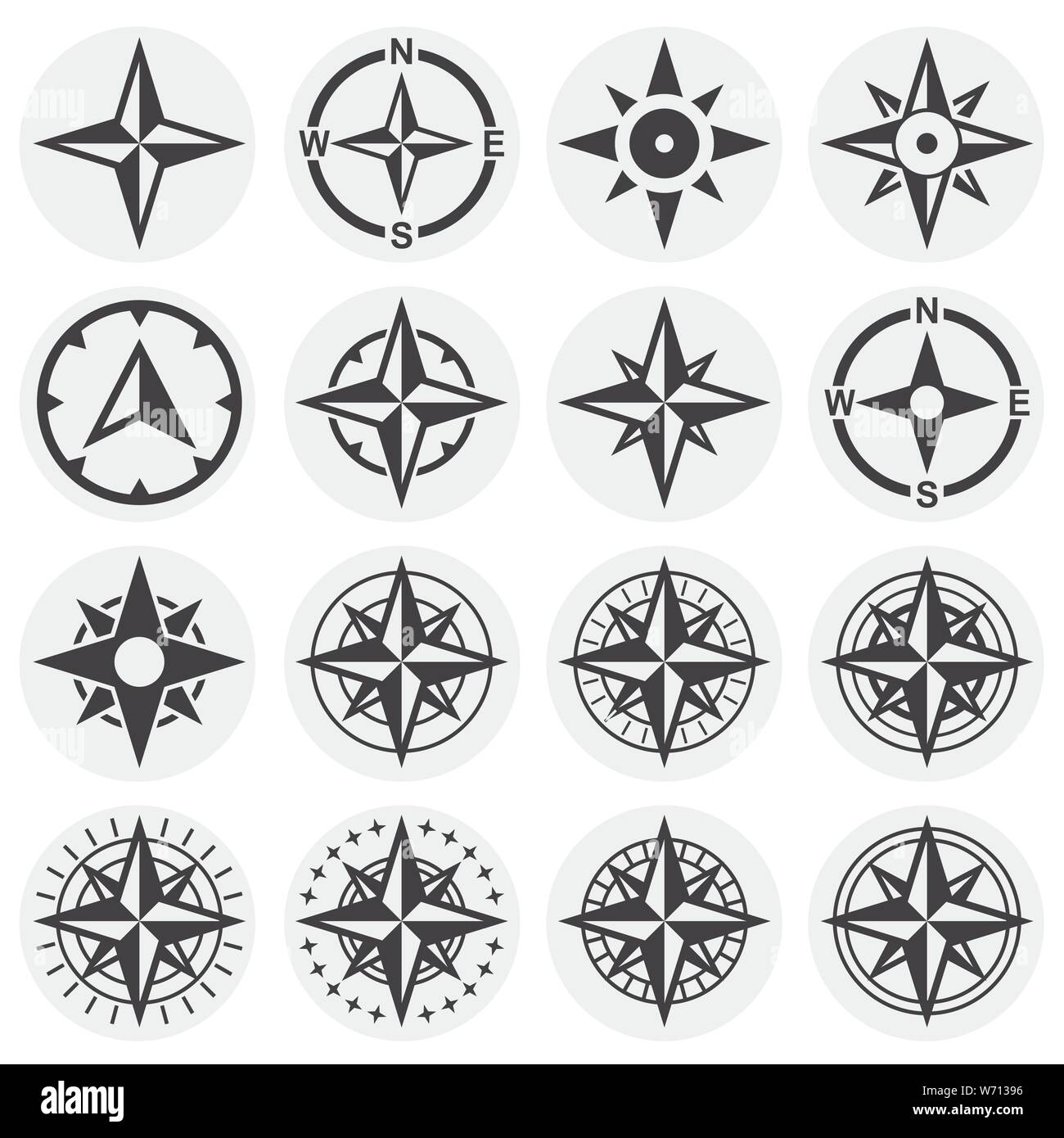 Windrose icons set on background for graphic and web design. Simple ...