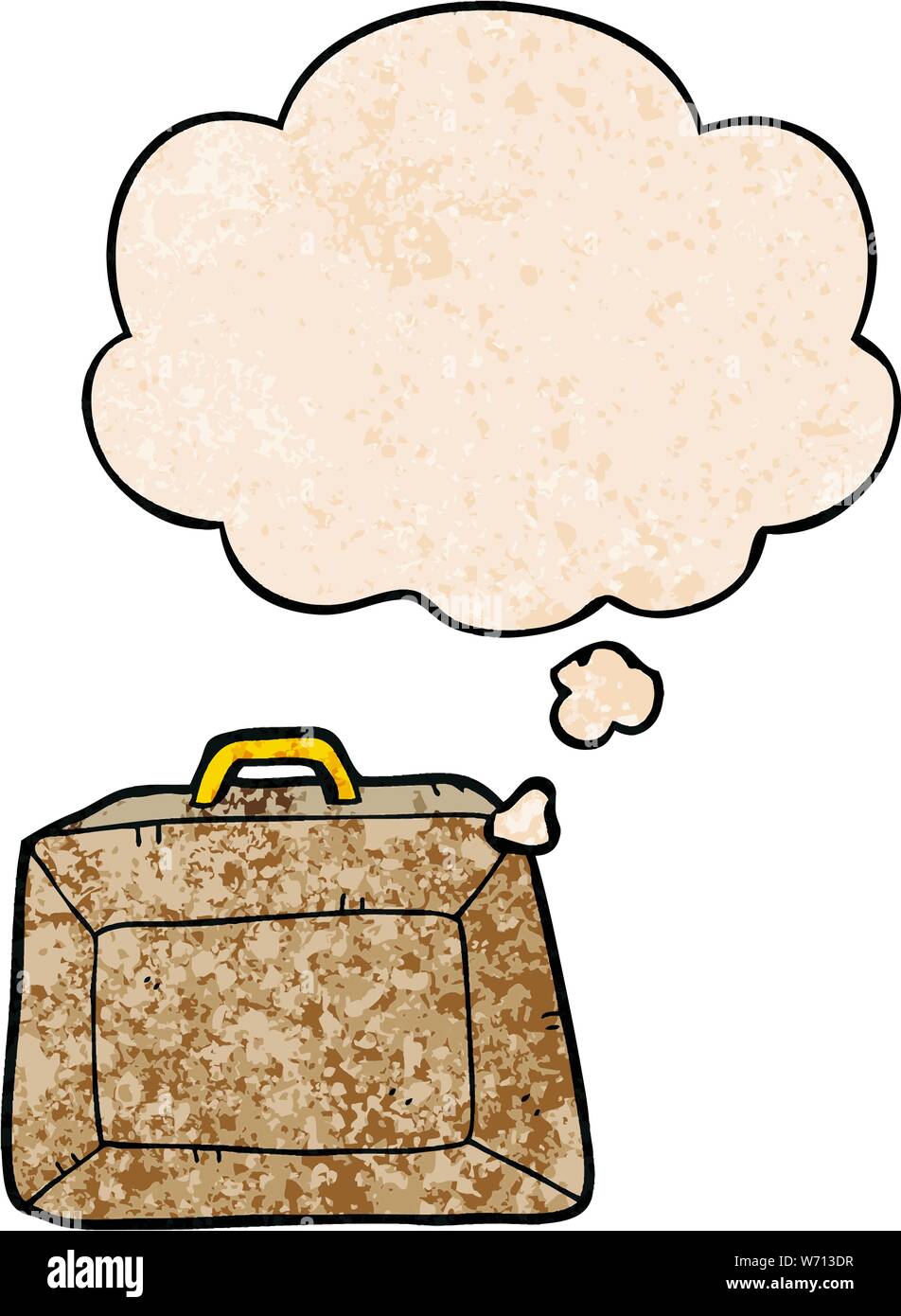 cartoon budget briefcase with thought bubble in grunge texture style ...