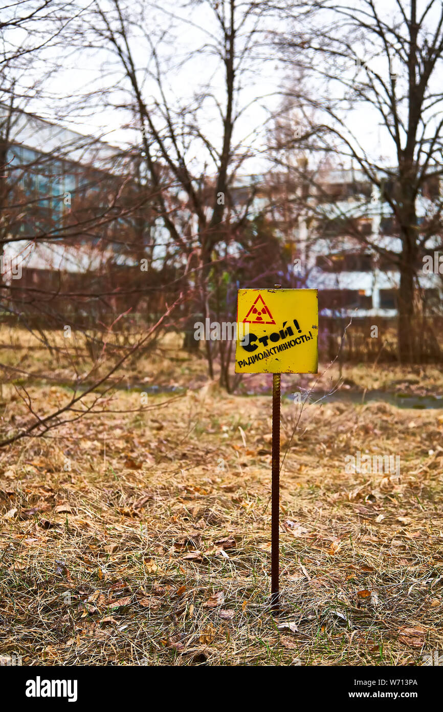 A sign with the inscription - stop radioactivity. Pripyat. Chernobyl ...