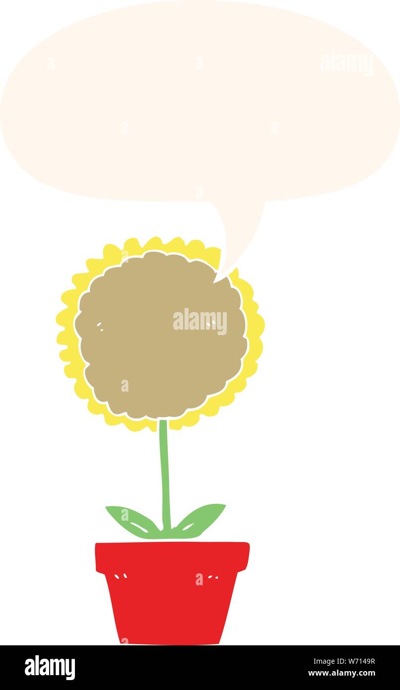 cute cartoon flower with speech bubble in retro style Stock Vector ...
