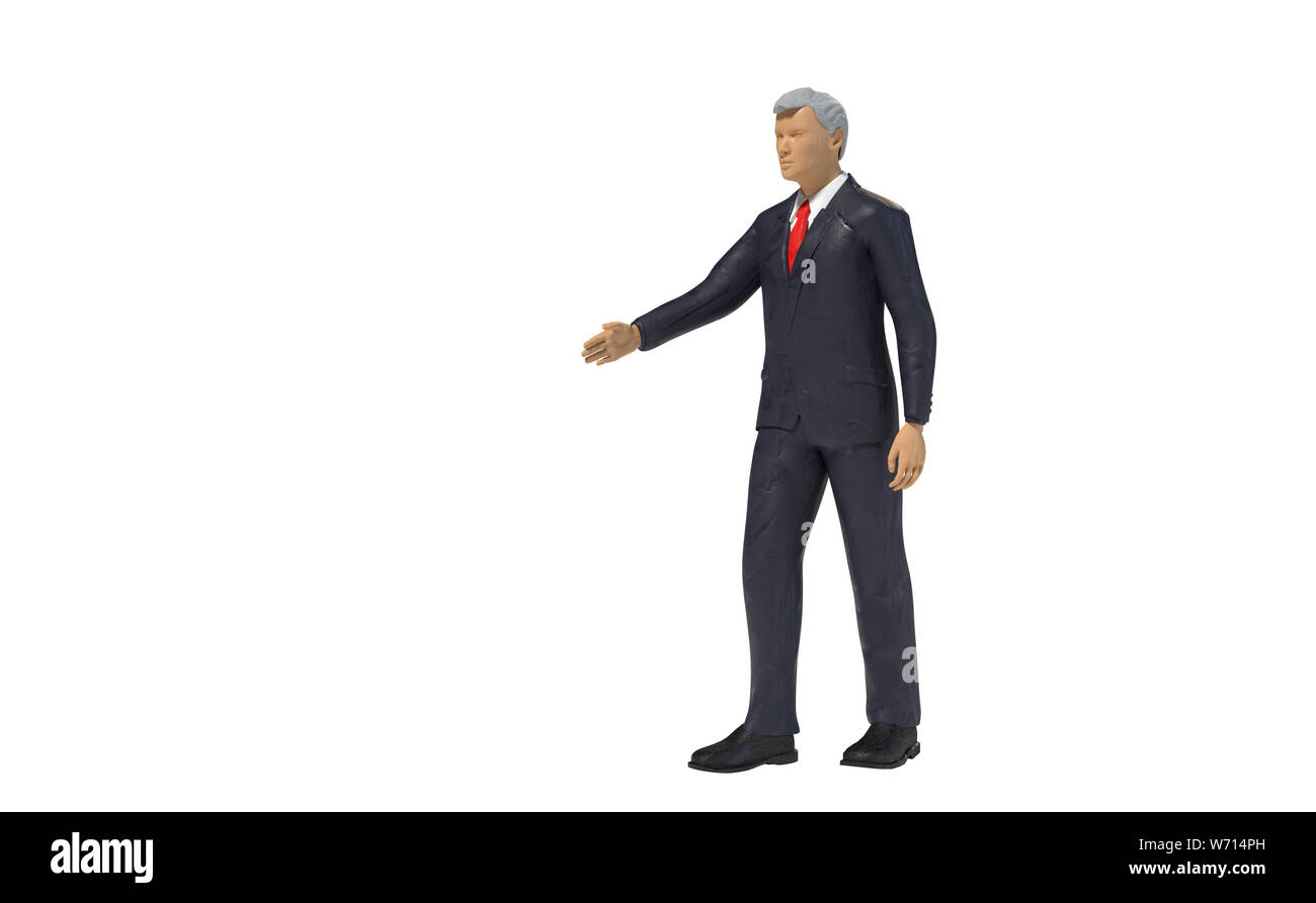 toy miniature businessman figure presenting an empty white space ...