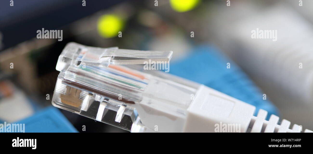 RJ45 plug in a router Stock Photo - Alamy