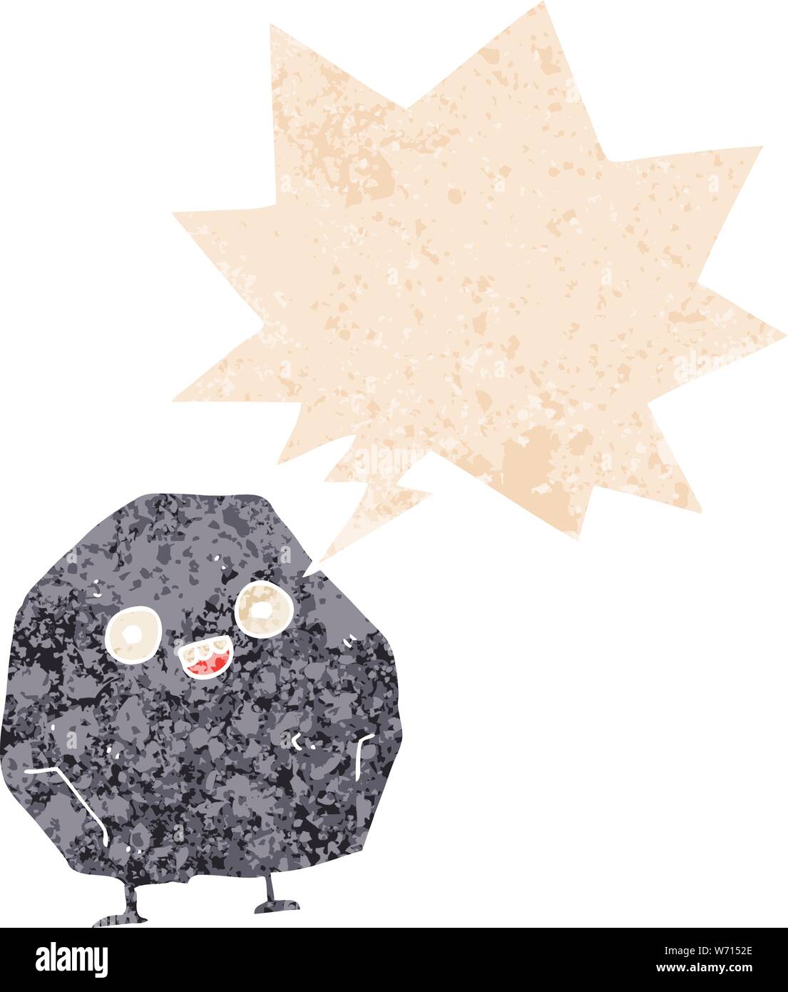 cartoon rock with speech bubble in grunge distressed retro textured ...